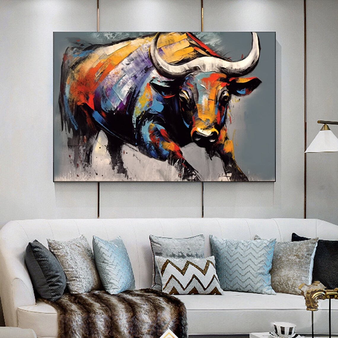 Bull Painting Art,bull Canvas Painting,colorful Bull,bull Wall Decor ...