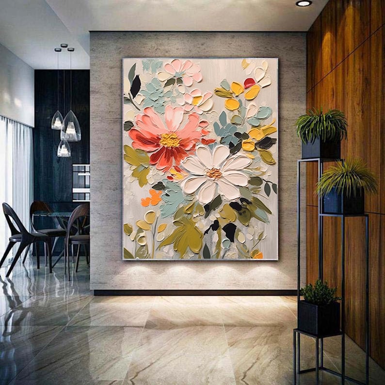 Abstract Flower Oil Painting on Canvas,boho Wall Decor,original Floral ...