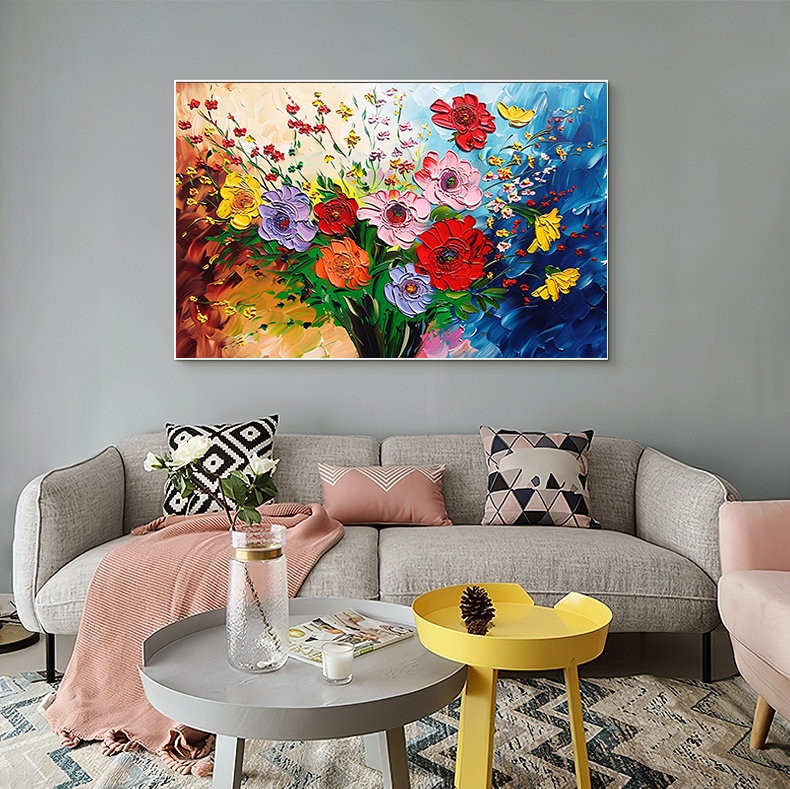 Original Abstract Flowers Painting Large Acrylic Painting on Canvas ...
