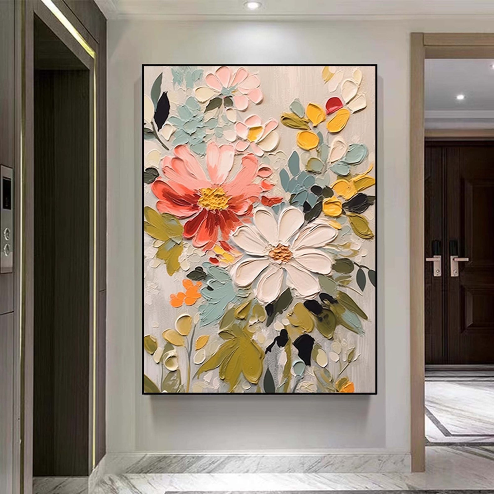 Abstract Flower Oil Painting on Canvas,boho Wall Decor,original Floral ...