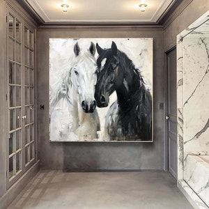White & Black Horse Oil Painting,horse Painting Original,animal Oil Art ...