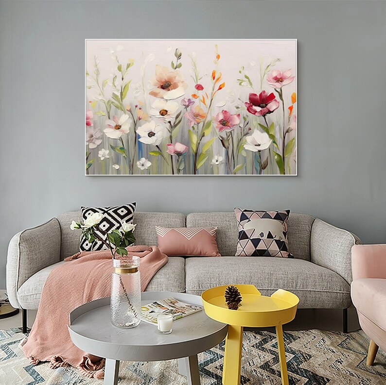 Large Original Textured Colorful Flower Oil Painting on Canvas, Palette ...