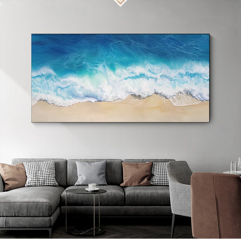 Hand Painted Impasto Sea Texture Art,large Abstract Blue Sea Island ...