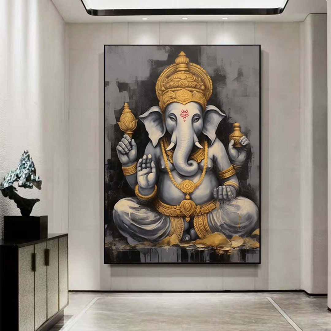 Hand-painted Ganesh Wall Art, Ganesha Painting on Canvas Original ...