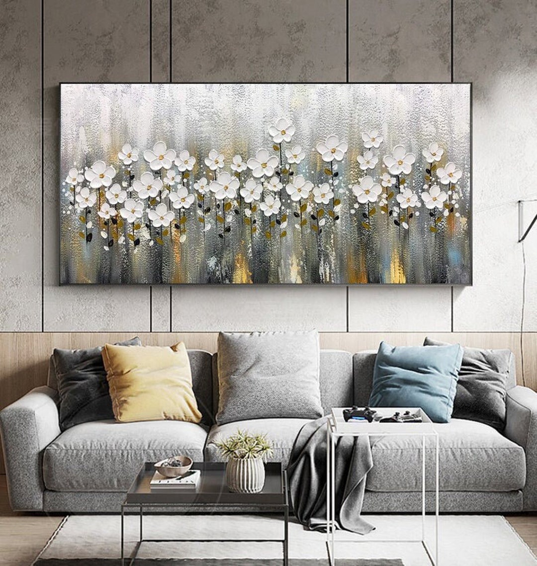 3D Oil Painting on Canvas,original White Cherry Flower Bouquet,palette ...
