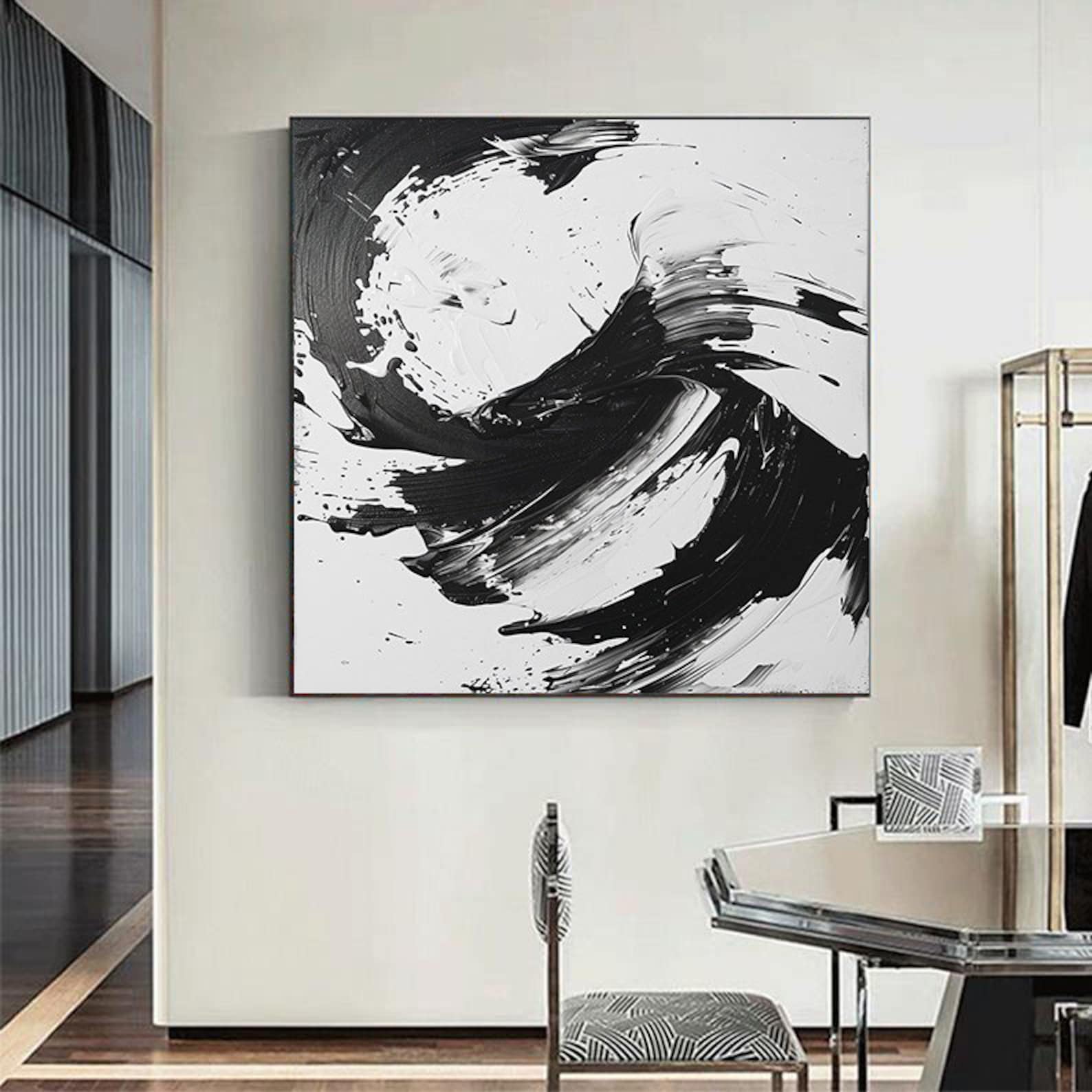 Black White Abstract Painting Black and White Texture Wall Art Black ...