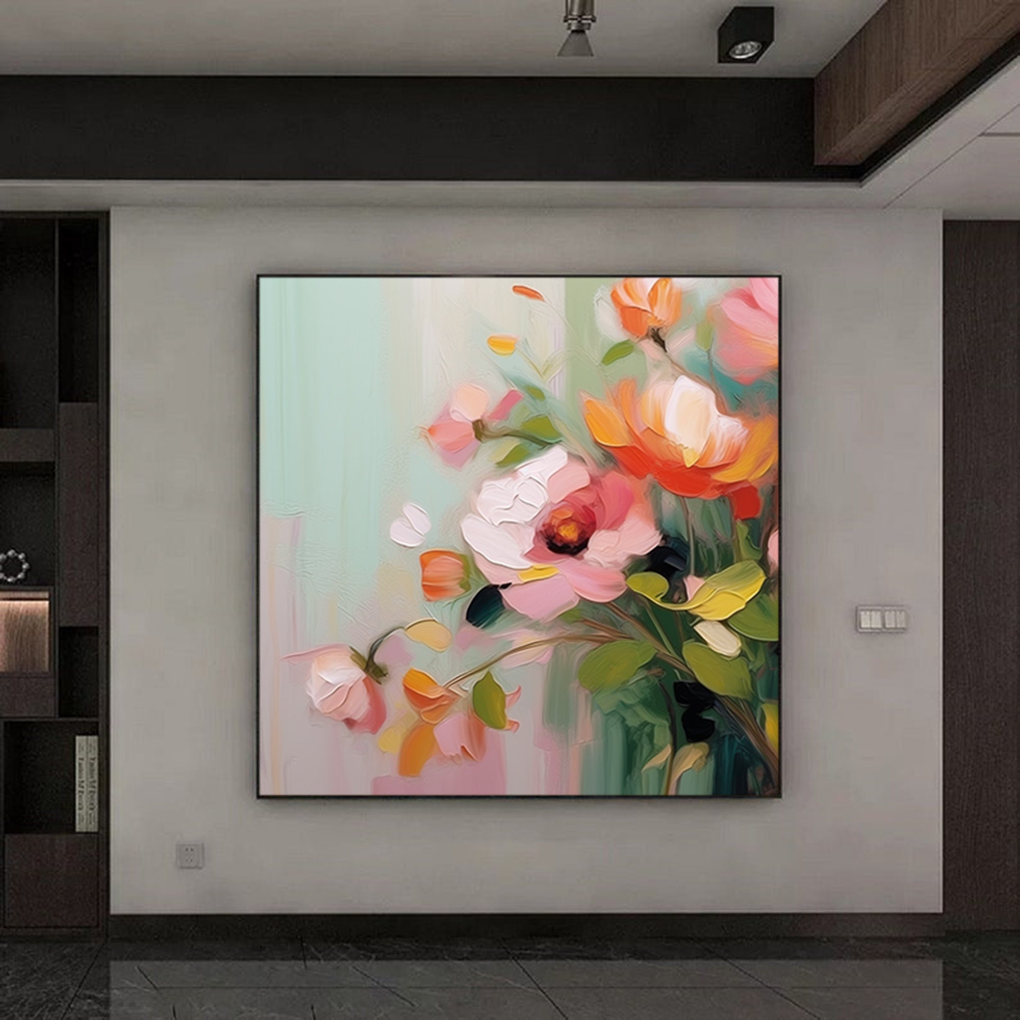 Abstract Blooming Flowers Painting, Large Original Flowers Oil Painting ...