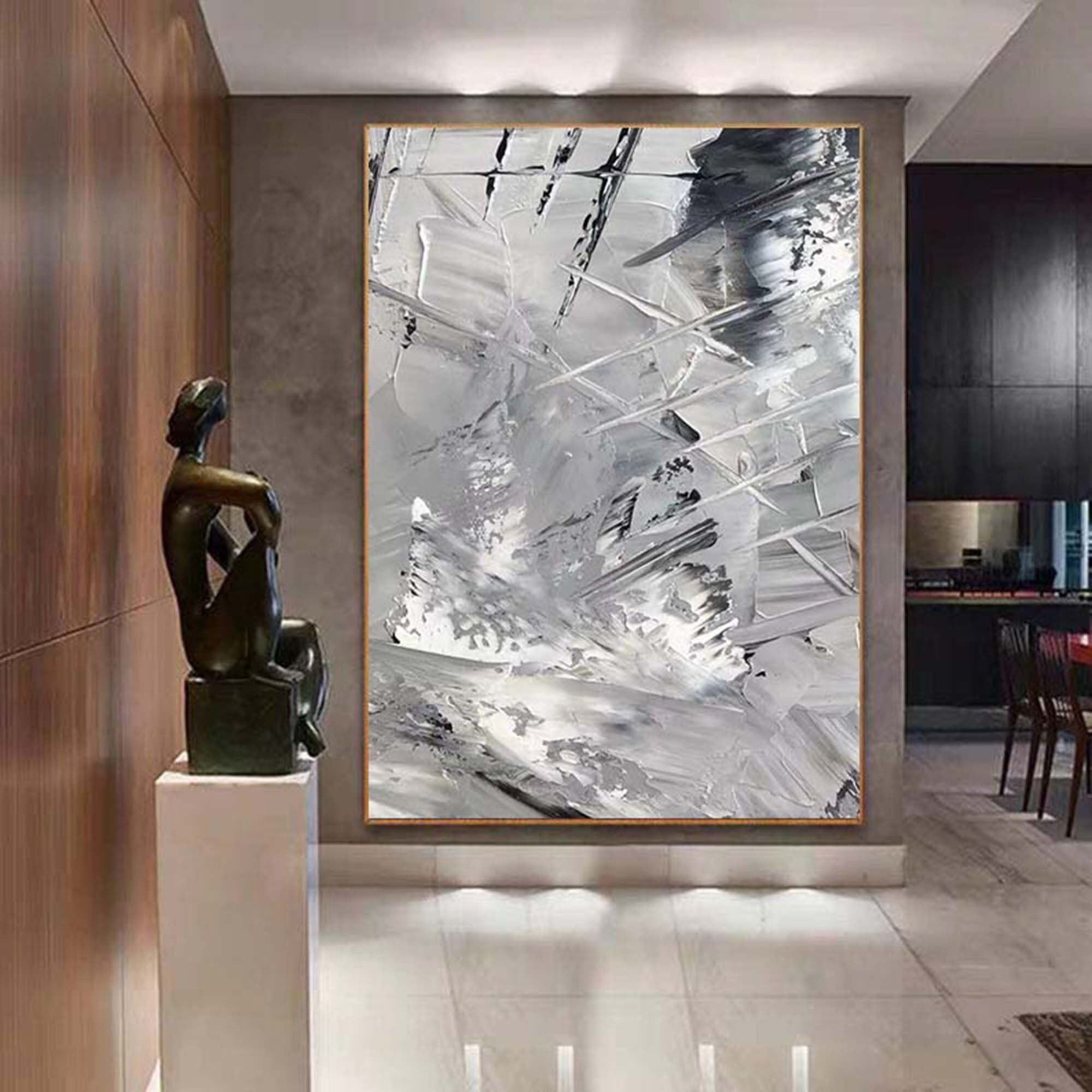 Large Gray Abstract Painting Gray and White Wall Art Gray Wall Art Gray ...