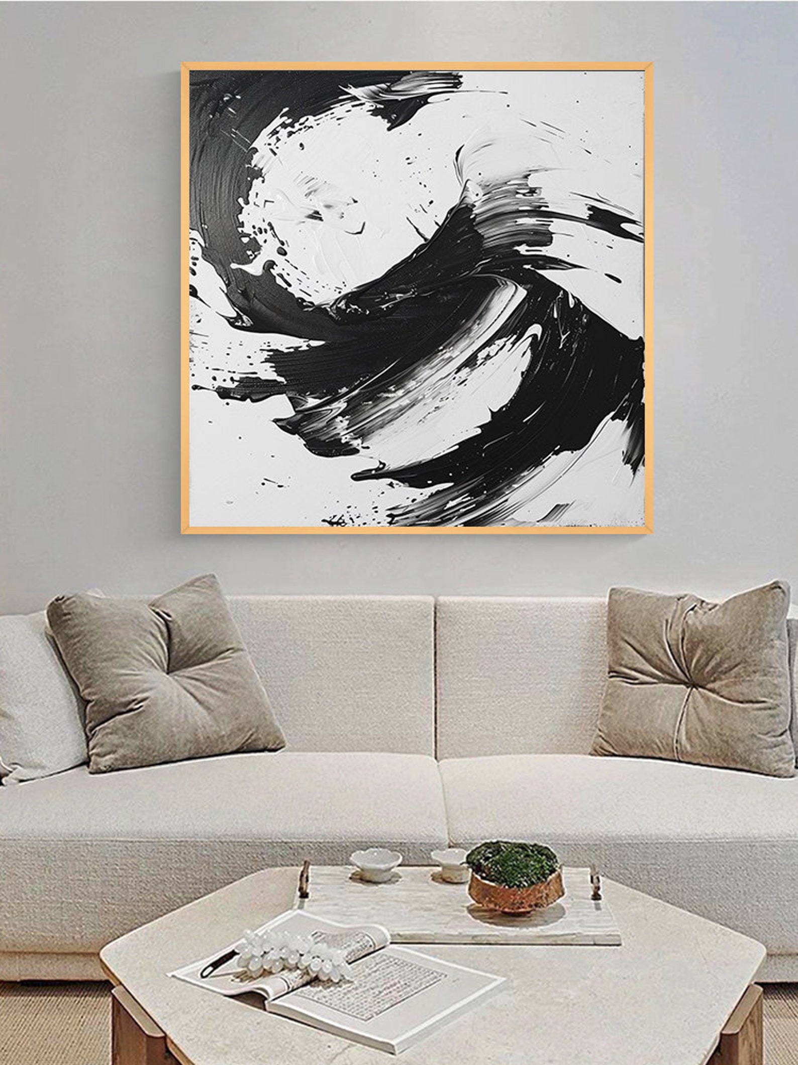 Black White Abstract Painting Black and White Texture Wall Art Black ...