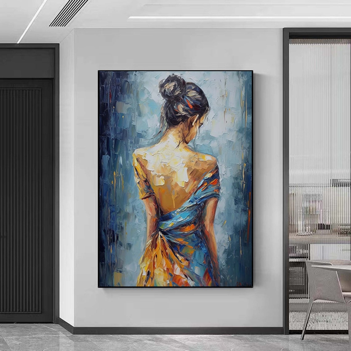 Beautiful Girl Back View Oil Painting Canvas, Original Vintage Beauty ...