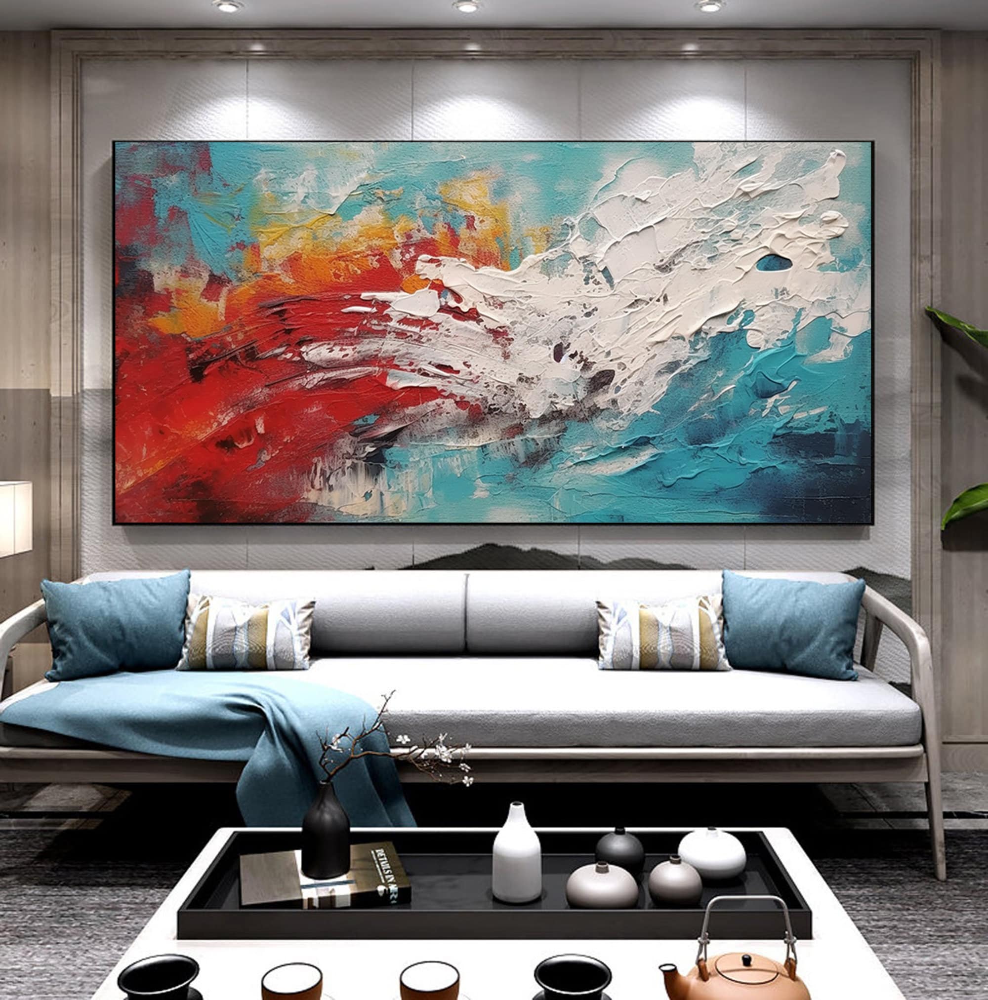 Textured Abstract Horizontal Canvas Original Oil Painting on Canvas ...