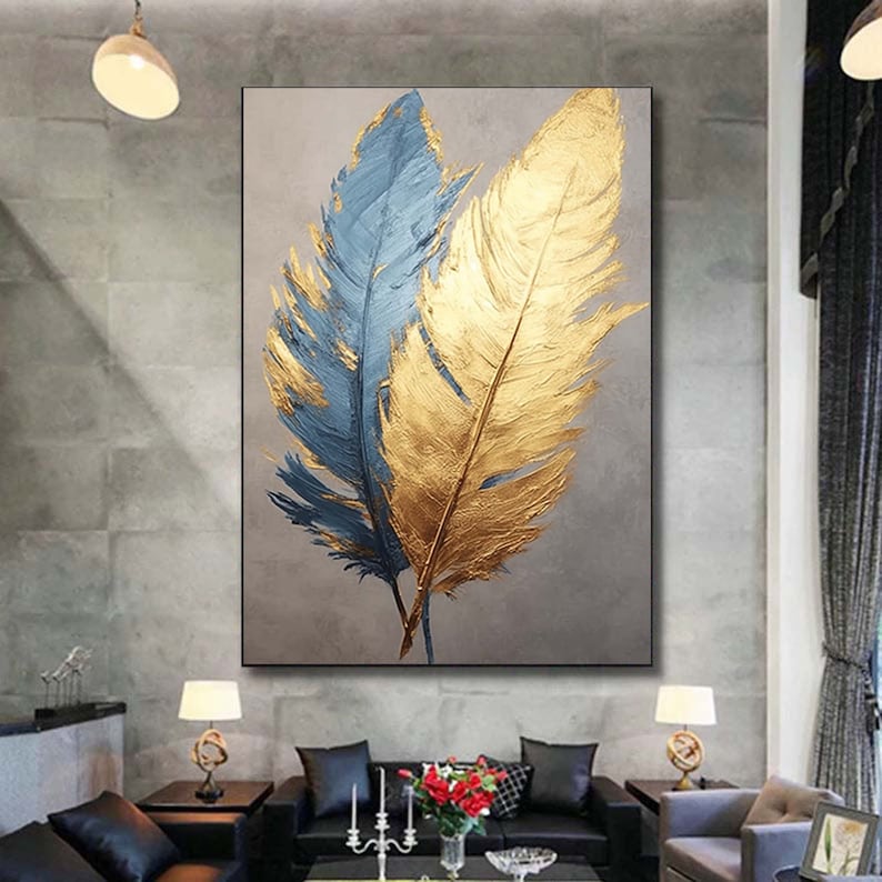 Original Feather Oil Painting on Canvas, Modern Textured Wall Art ...