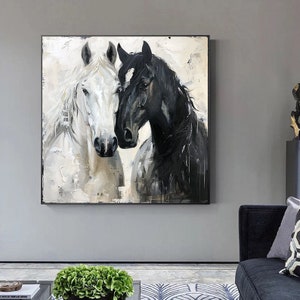 White & Black Horse Oil Painting,horse Painting Original,animal Oil Art ...