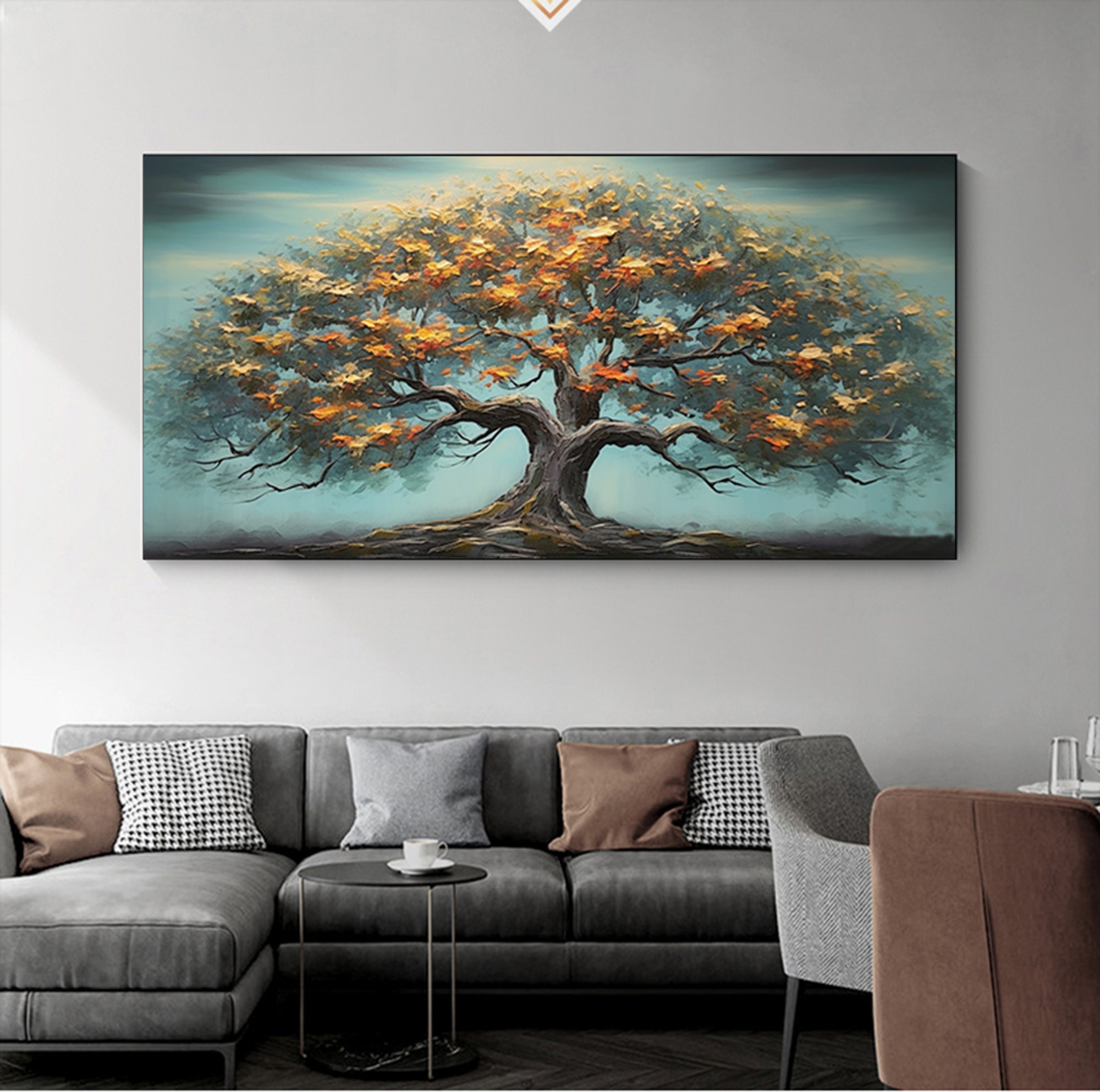 Original Tree Painting on Canvas Large Abstract Gold Gray Big - Etsy