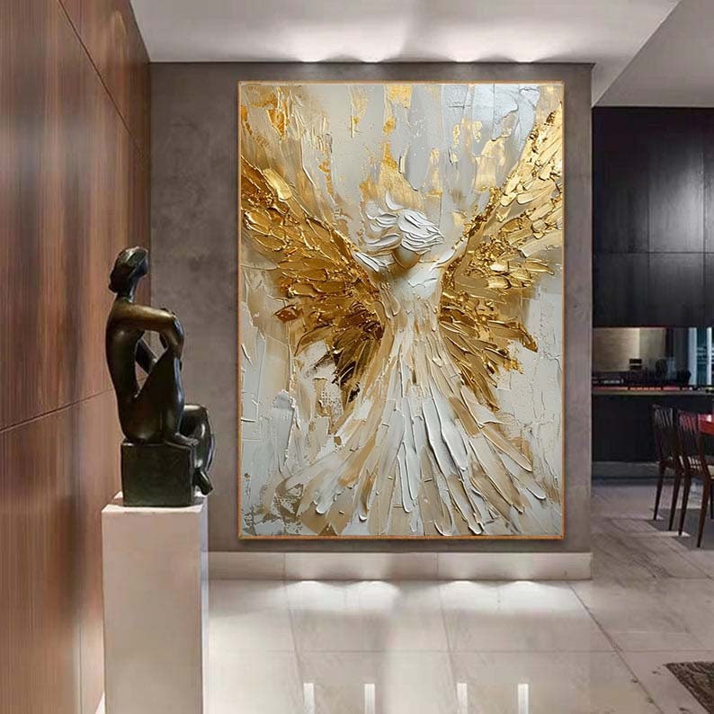 Gold Leaf,gold Wings,white Angel,original Large Oil Painting Angel Oil ...