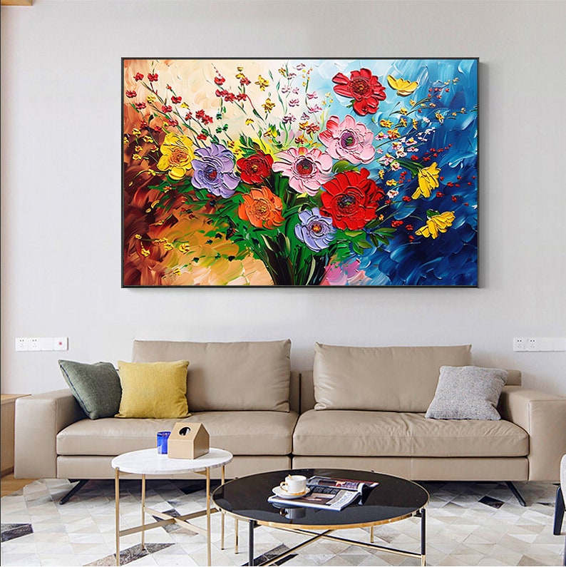 Original Abstract Flowers Painting Large Acrylic Painting on Canvas ...