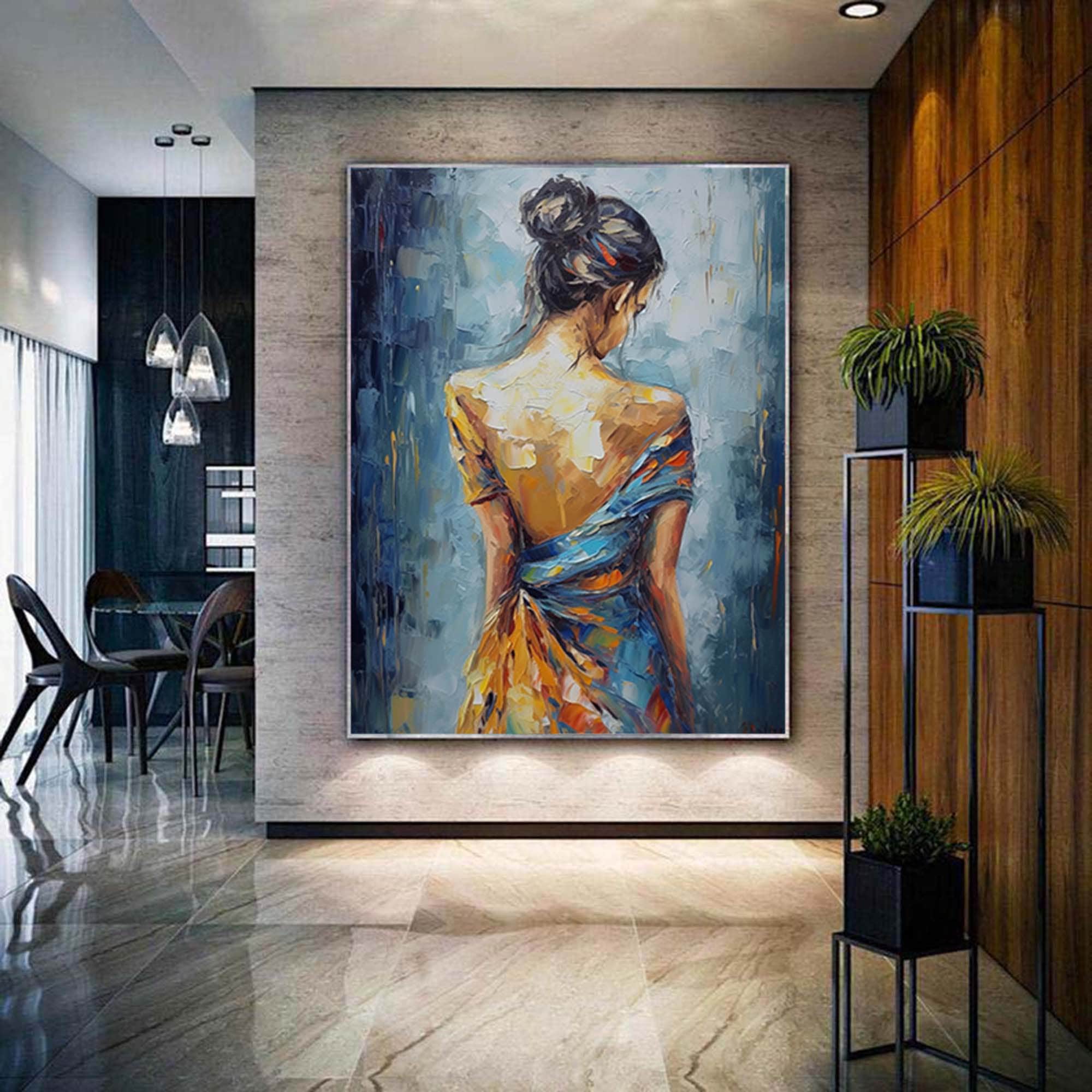 Beautiful Girl Back View Oil Painting Canvas, Original Vintage Beauty ...