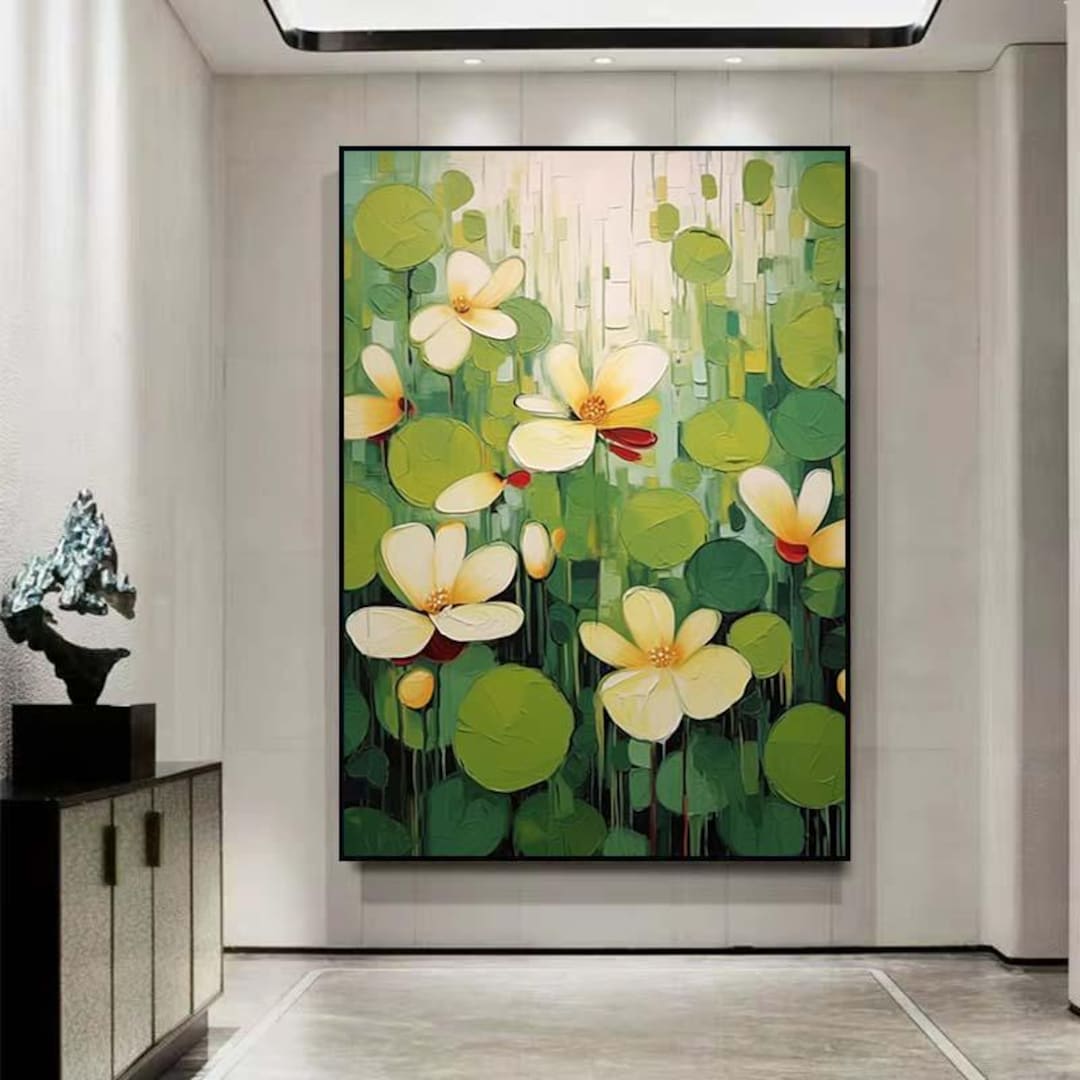 Abstract Floral Art Green Garden Painting Original Green Flower Texture ...