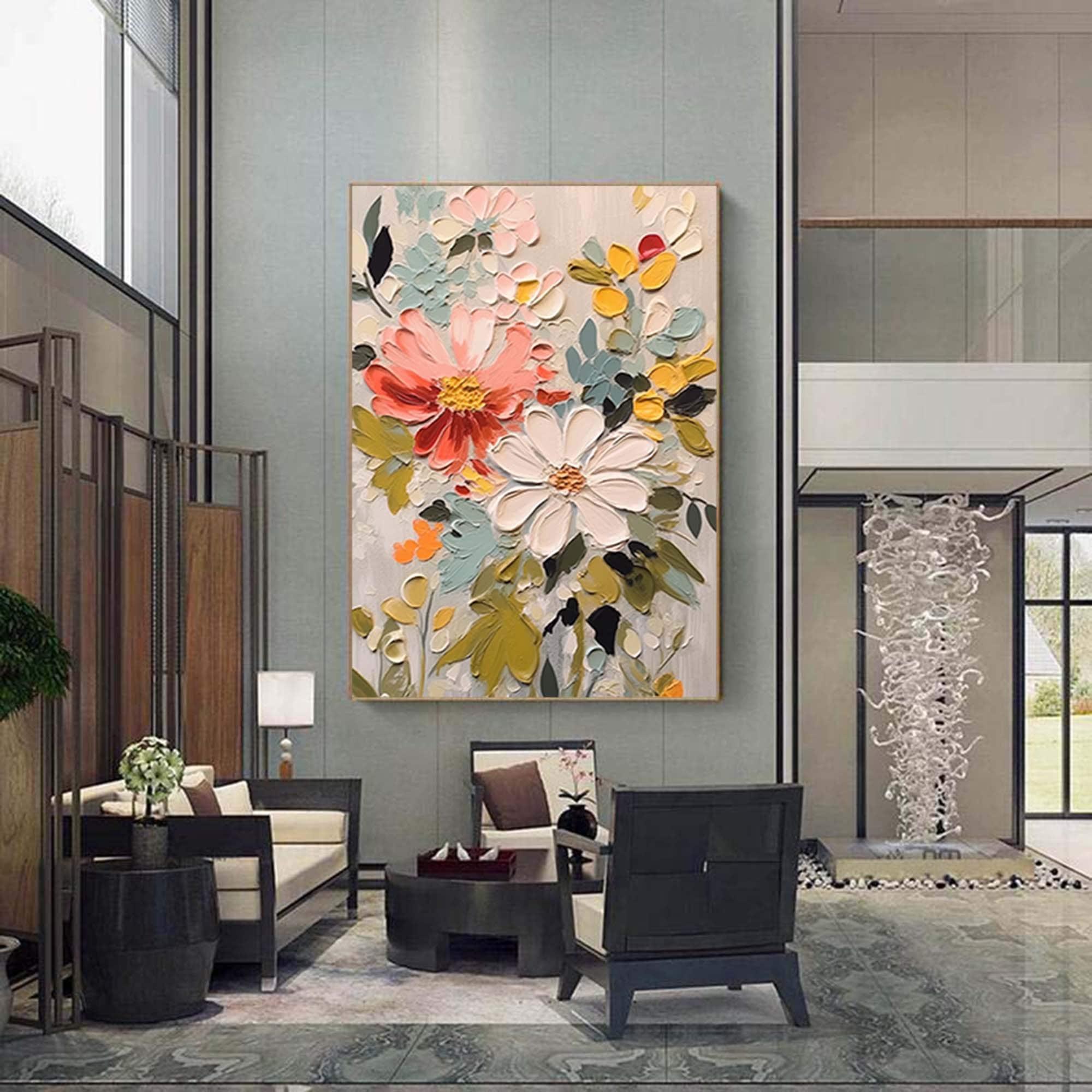 Abstract Flower Oil Painting on Canvas,boho Wall Decor,original Floral ...
