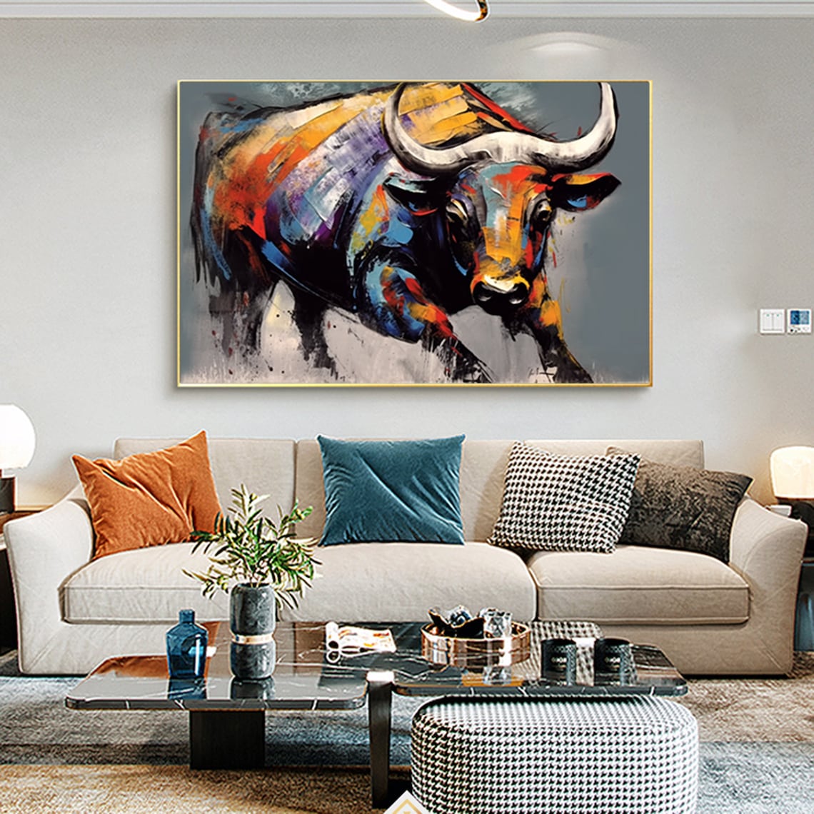 Bull Painting Art,bull Canvas Painting,colorful Bull,bull Wall Decor ...