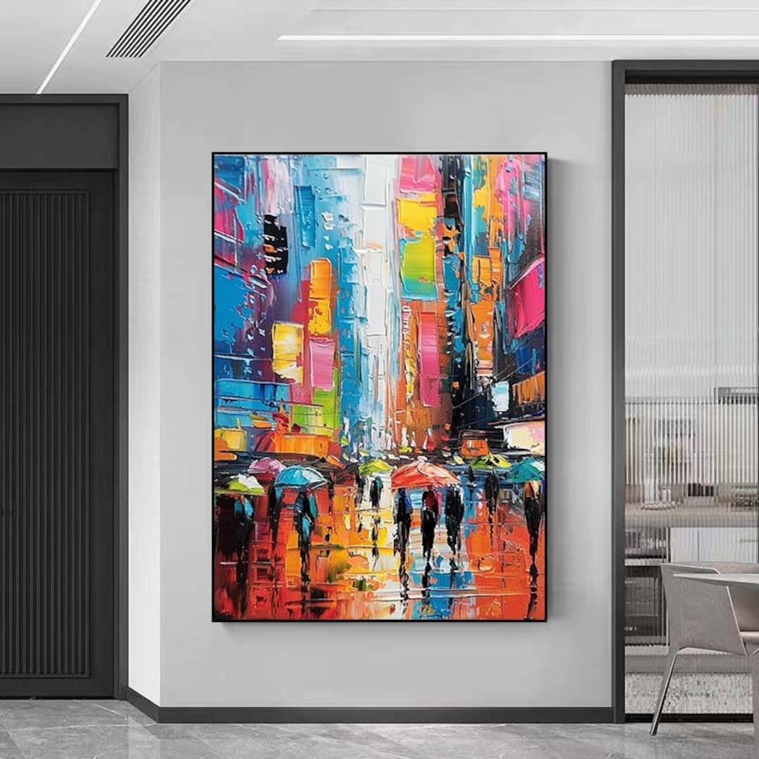 Original Custom Urban Painting, Abstract Colorful Cityscape Oil ...