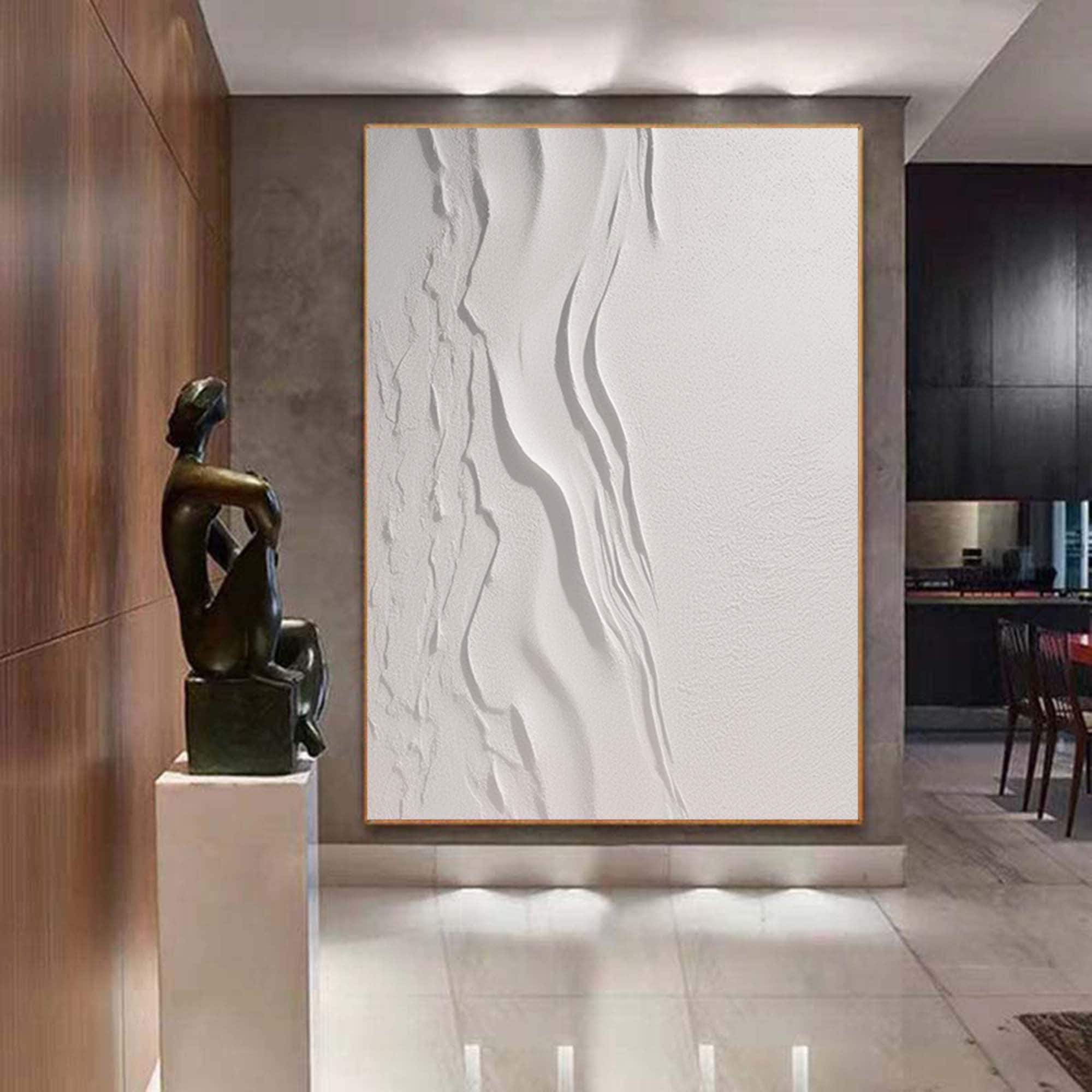 Large Nordic White Abstract Wall Beige 3D Texture Painting White ...