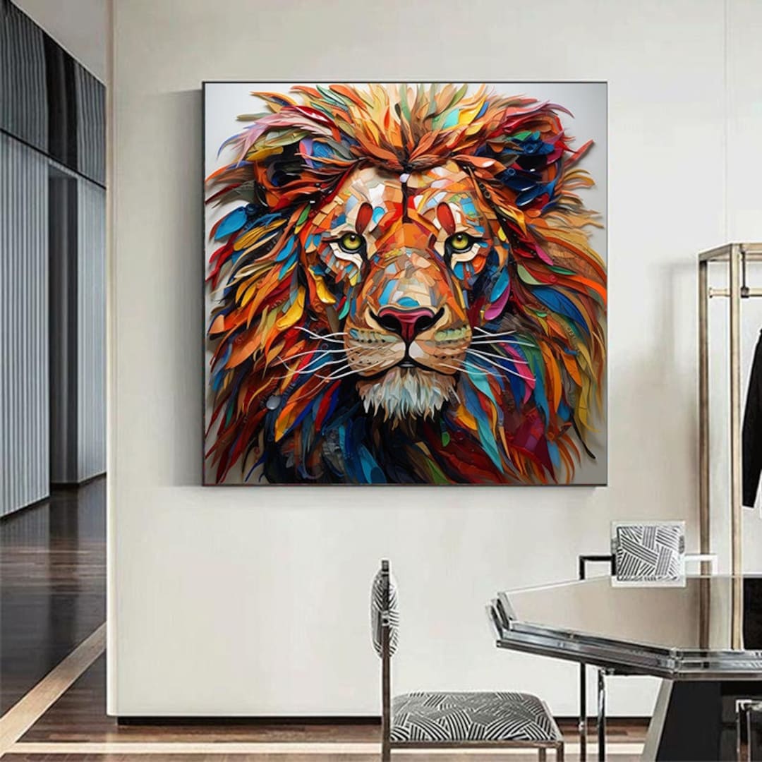 Original 3D Lion Oil Painting Abstract Lion Oil Painting on Canvas ...
