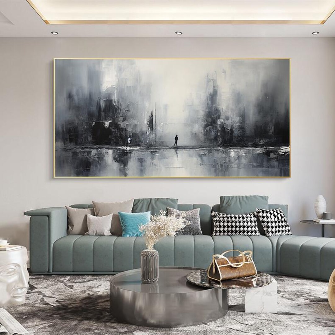 Large Abstract City Landscape Oil Painting on Canvas,urban Panorama ...