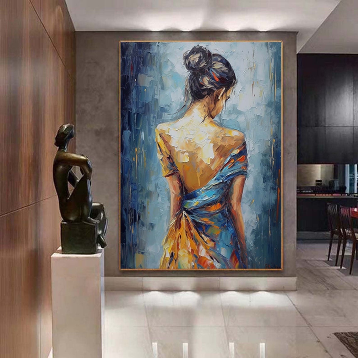 Beautiful Girl Back View Oil Painting Canvas, Original Vintage Beauty ...