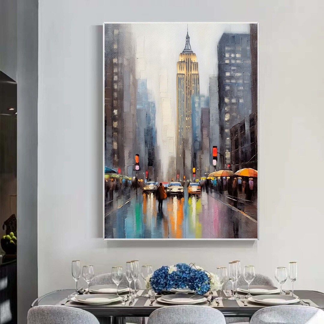 Abstract Cityscape Oil Painting, Large Original Colorful Urban City ...