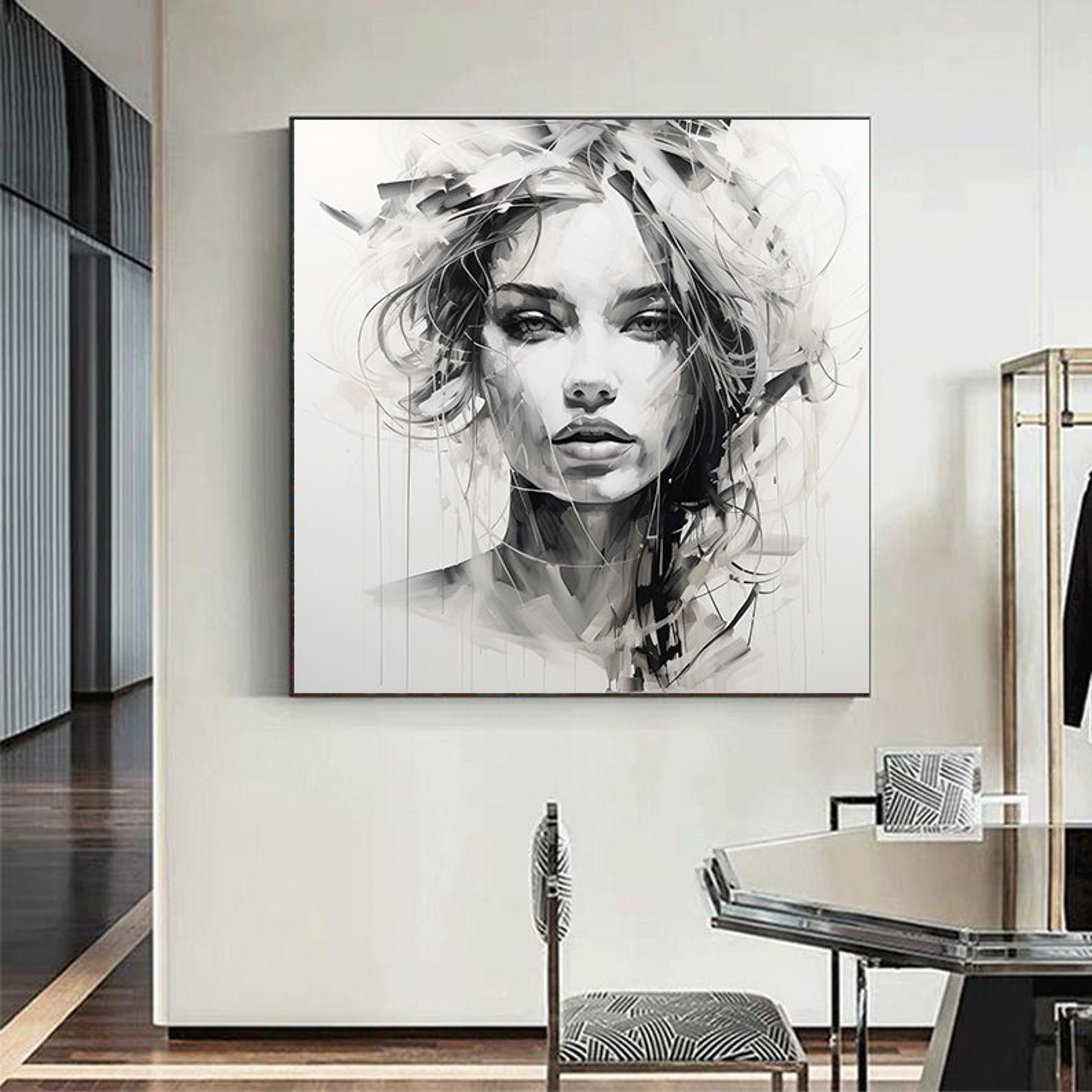 Abstract Black and White Face Oil Painting,black Art Woman Face Artwork ...