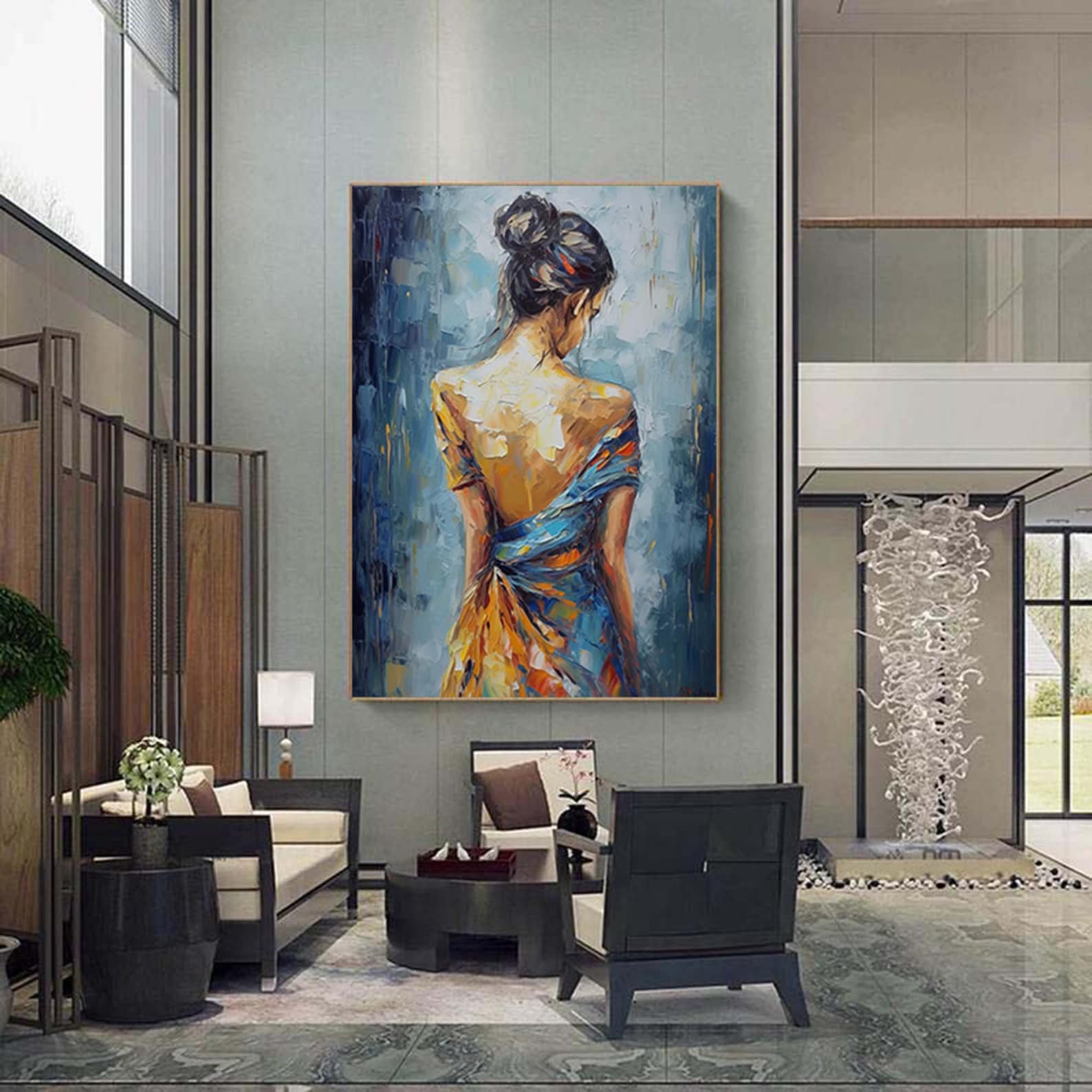 Beautiful Girl Back View Oil Painting Canvas, Original Vintage Beauty ...