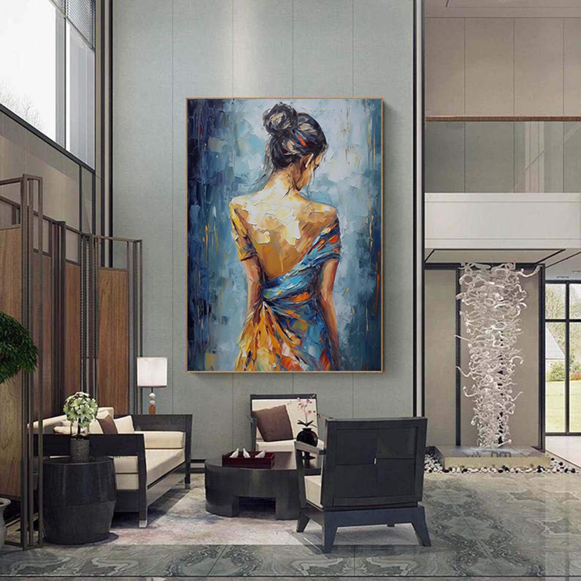 Beautiful Girl Back View Oil Painting Canvas, Original Vintage Beauty ...