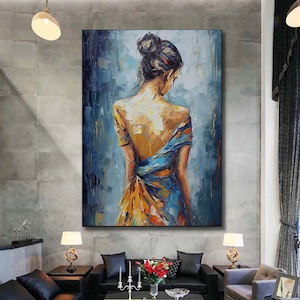 Beautiful Girl Back View Oil Painting Canvas, Original Vintage Beauty ...