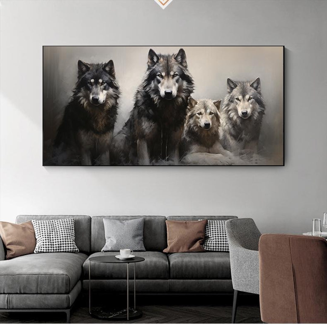 Wolf Painting,wolves in Forest Canvas Print in a Vintage Oil Painting ...