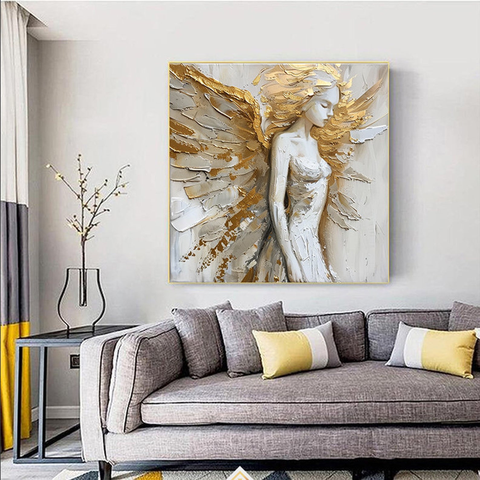 Gold Wings,white Angel,gold Leaf,original Large Oil Painting Angel Oil ...