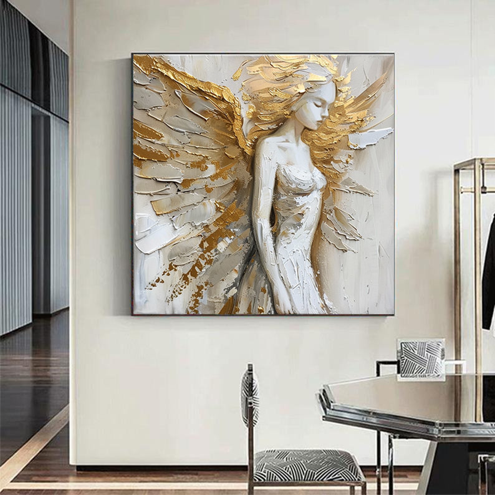 Gold Wings,white Angel,gold Leaf,original Large Oil Painting Angel Oil ...