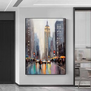 Abstract Cityscape Oil Painting, Large Original Colorful Urban City ...