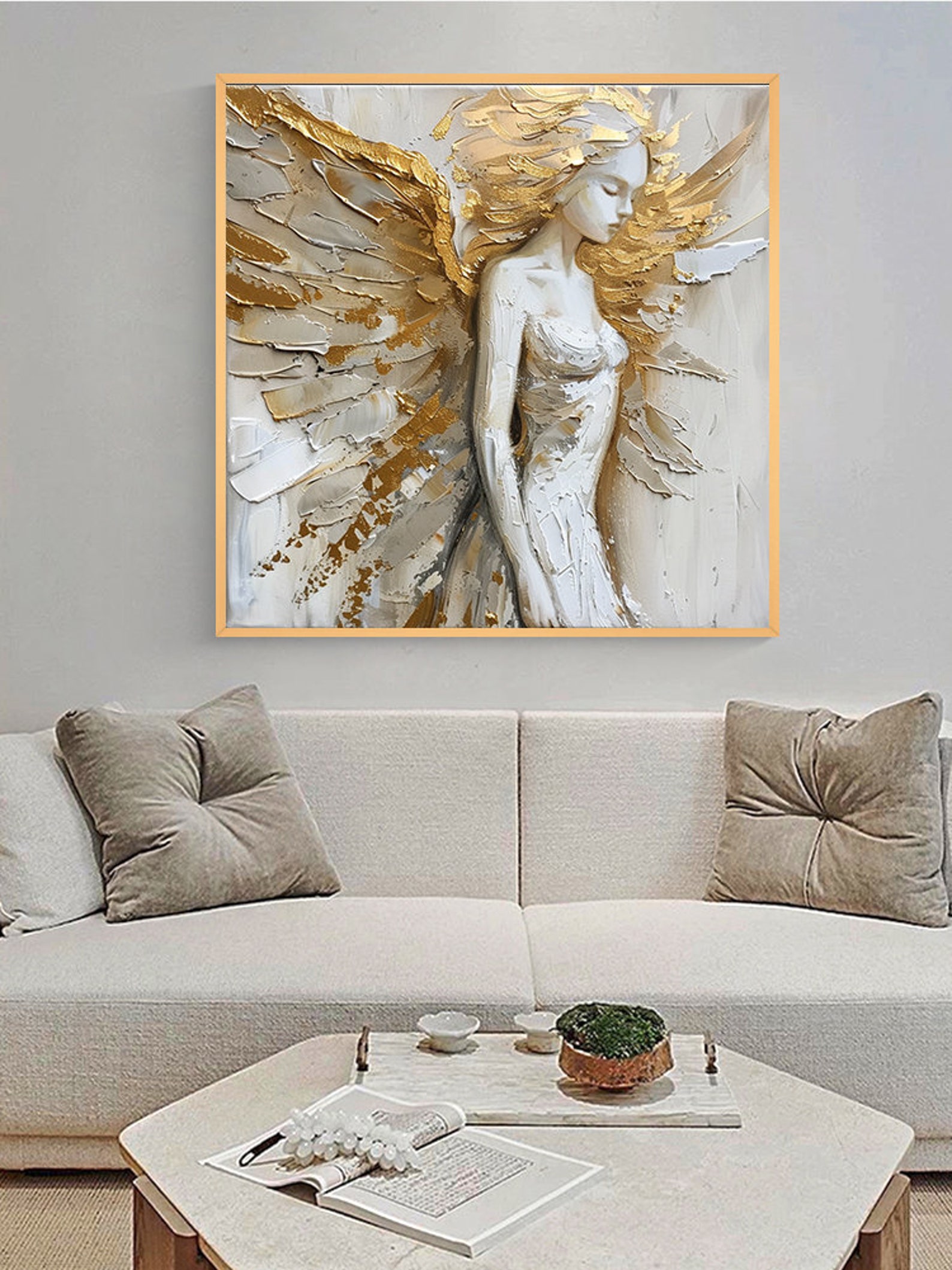 Gold Wings,white Angel,gold Leaf,original Large Oil Painting Angel Oil ...