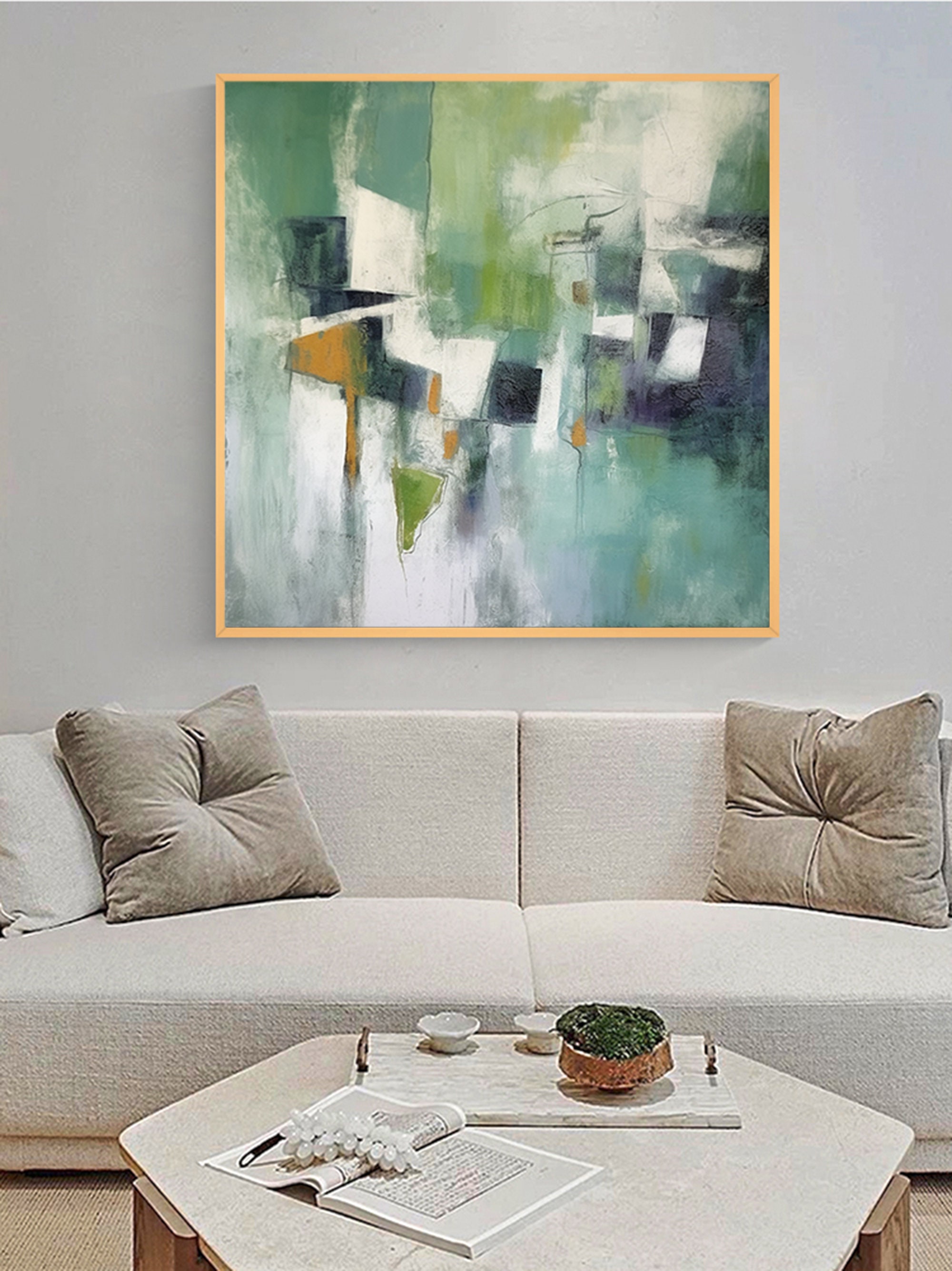 Green and White Oil Abstract Painting Original Abstract Original Canvas ...