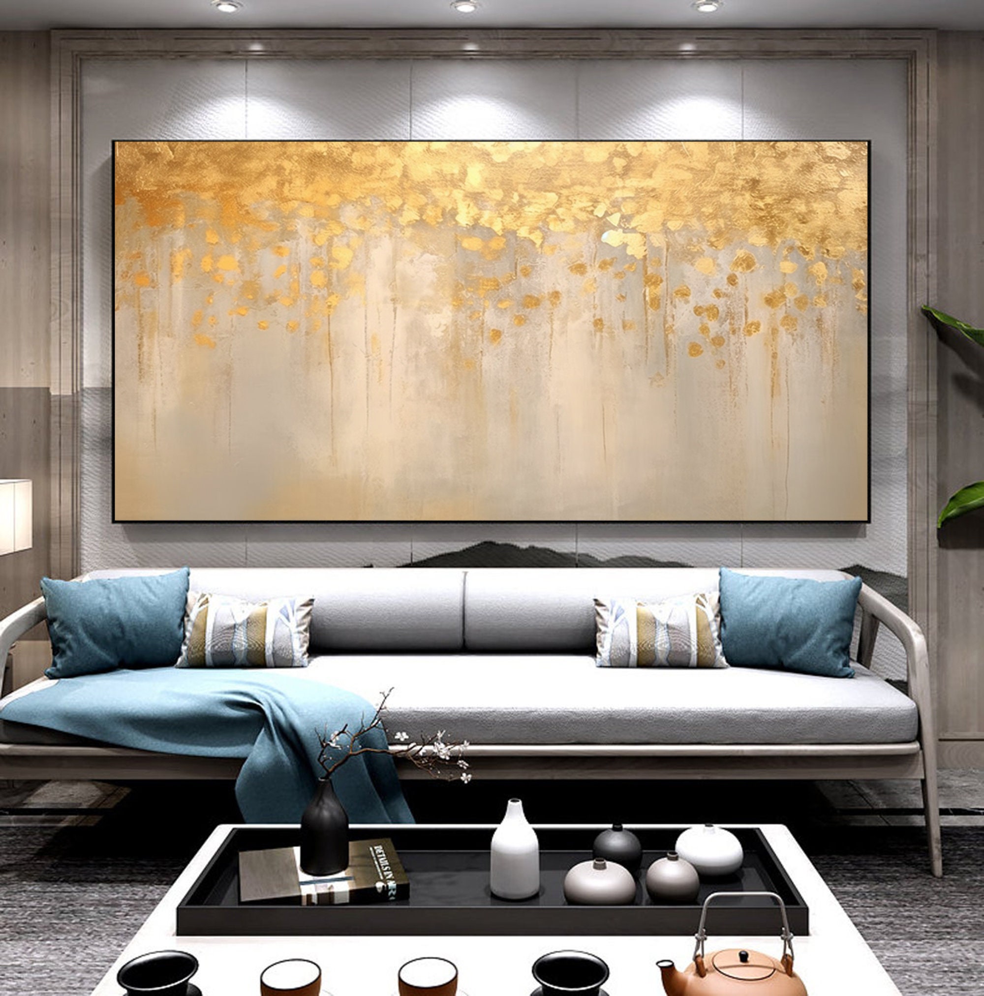 Large Abstract Gold Leaf Oil Painting on Canvas,large Wall Art ...