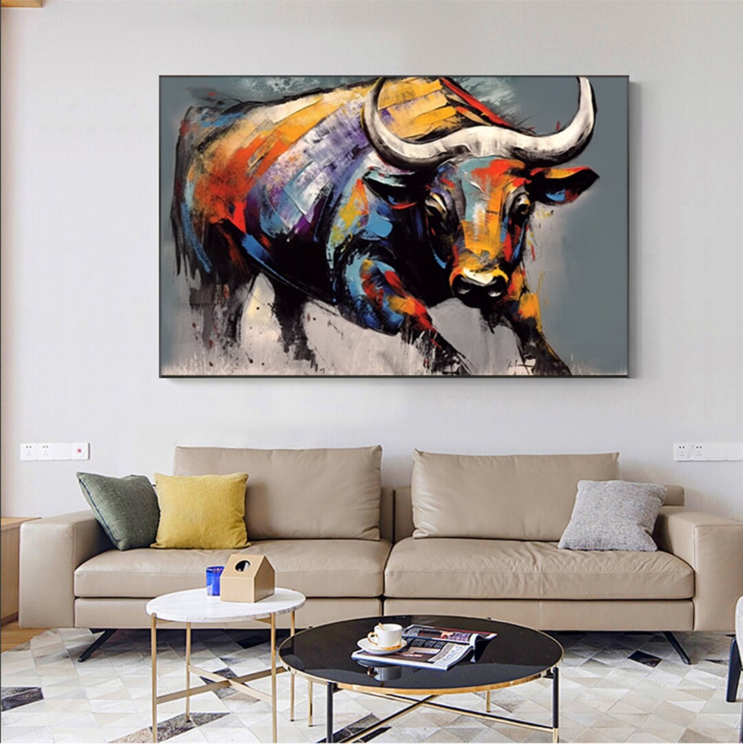 Bull Painting Art,bull Canvas Painting,colorful Bull,bull Wall Decor ...