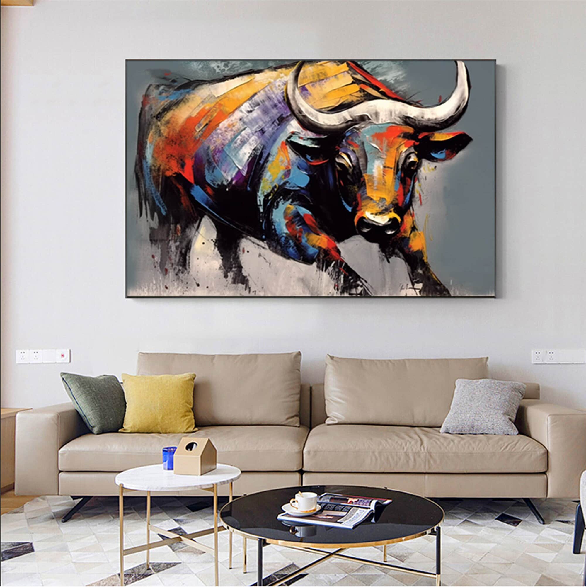 Bull Painting Art,bull Canvas Painting,colorful Bull,bull Wall Decor ...