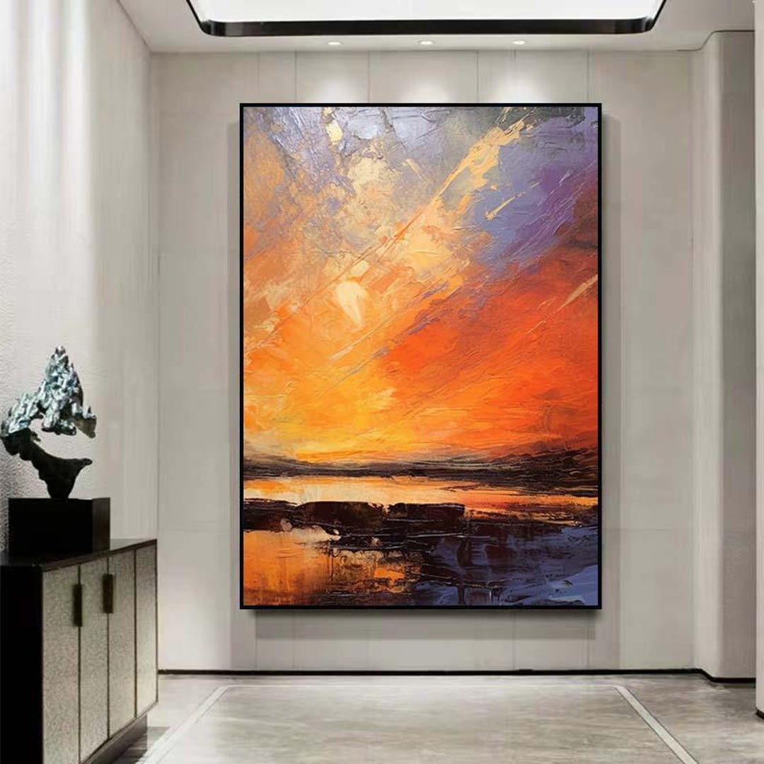 Abstract Sunset Texture Oil Painting Large Colorful Abstract Painting ...