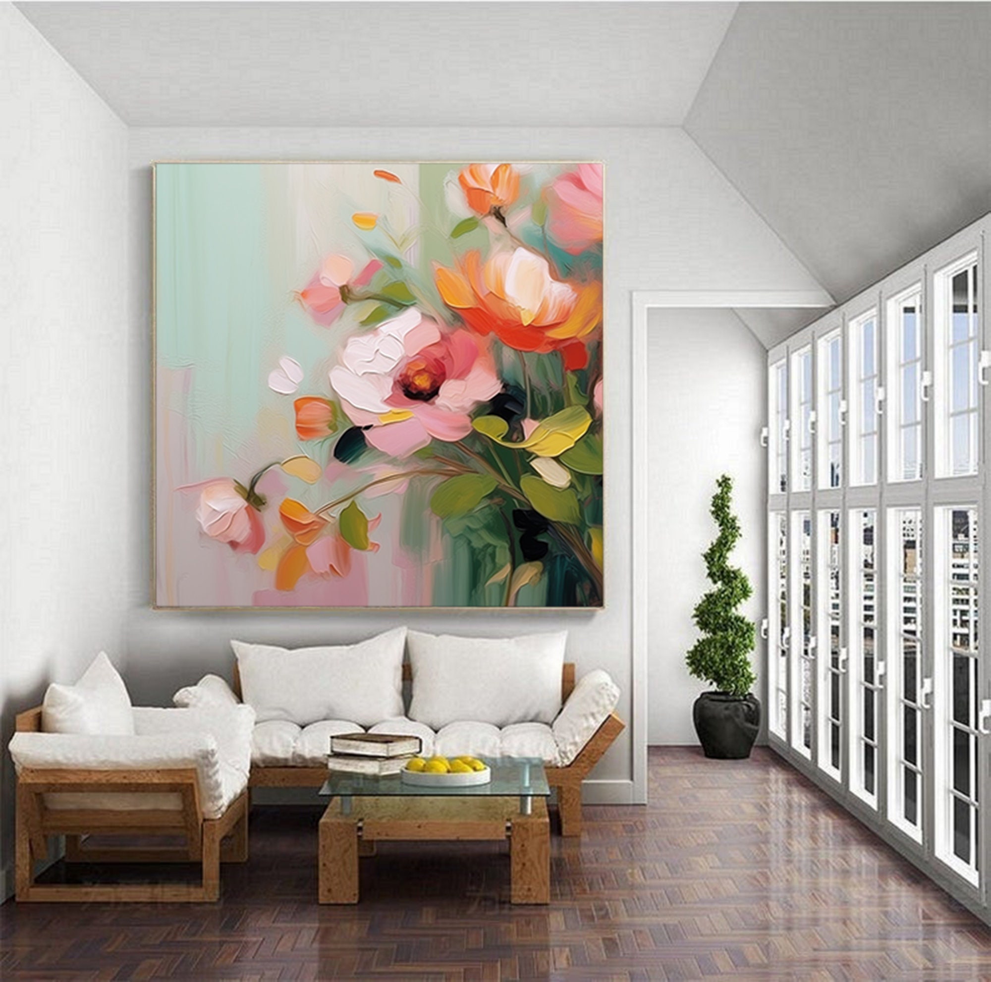 Abstract Blooming Flowers Painting, Large Original Flowers Oil Painting ...