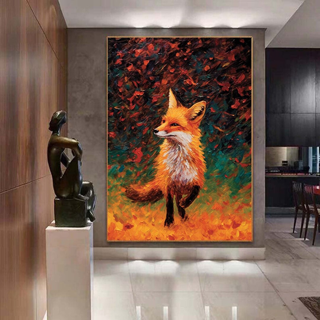 Original Custom Red Fox Oil Painting Canvas Wall Decor Gift Handmade ...