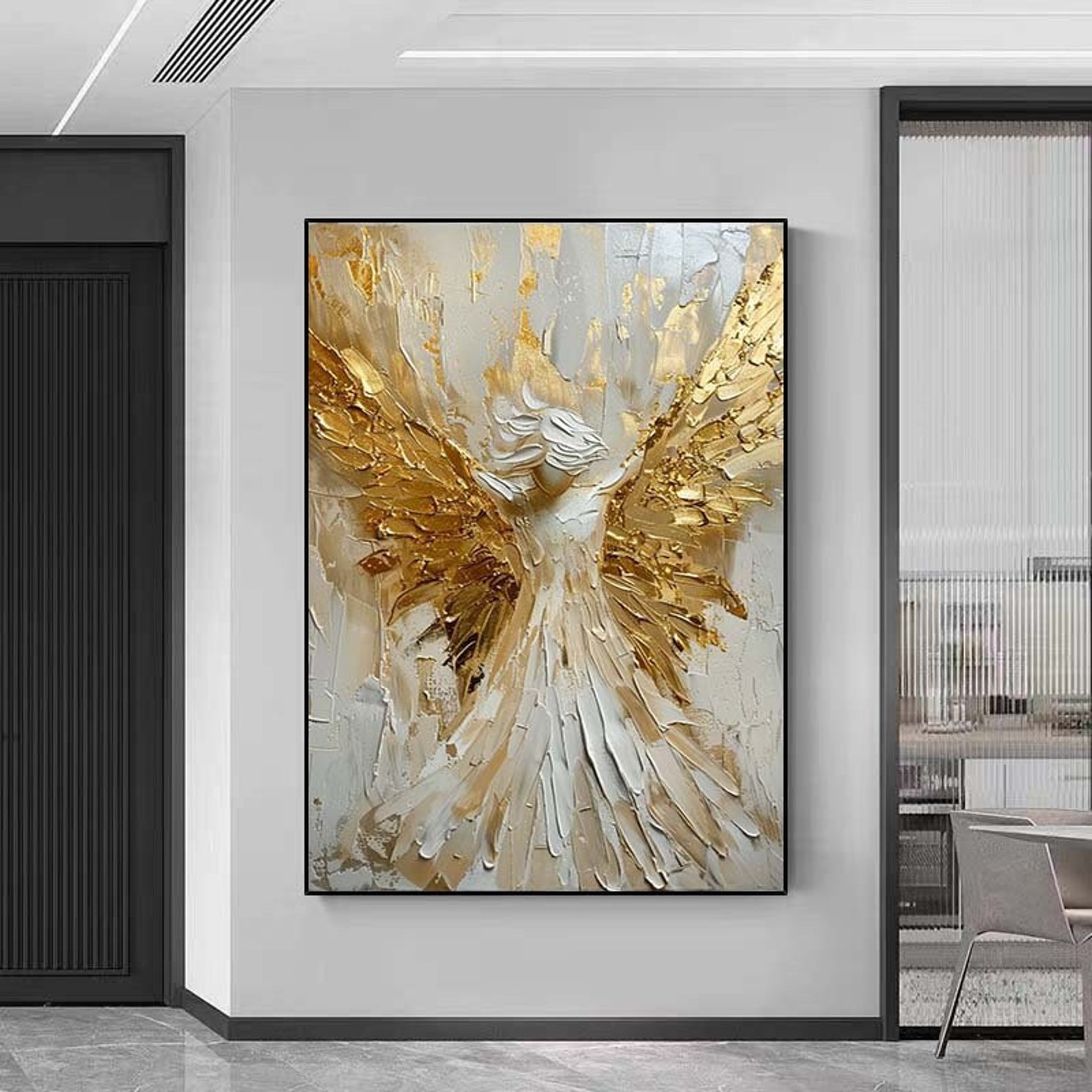 Gold Leaf,gold Wings,white Angel,original Large Oil Painting Angel Oil ...