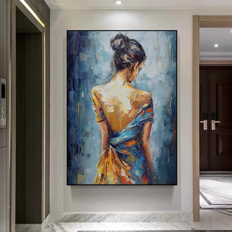 Beautiful Girl Back View Oil Painting Canvas, Original Vintage Beauty ...