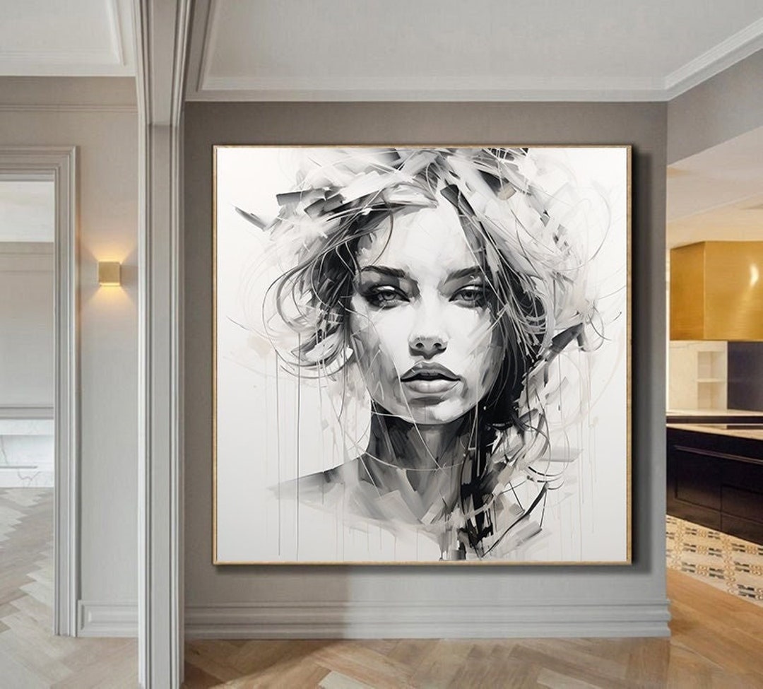 Abstract Black and White Face Oil Painting,black Art Woman Face Artwork ...