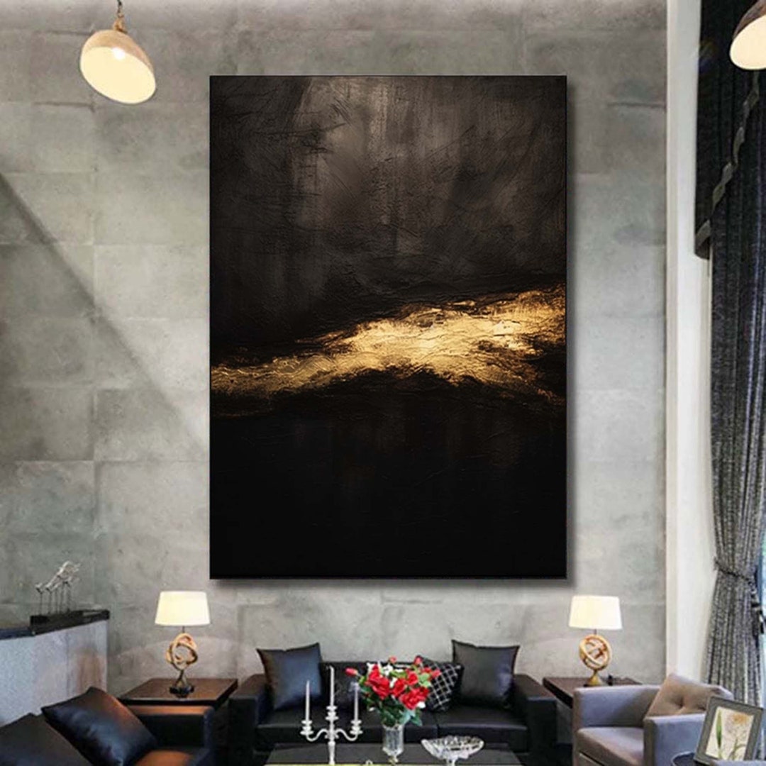 Black and Gold Abstract Art Original Abstract Painting on Canvas Large ...